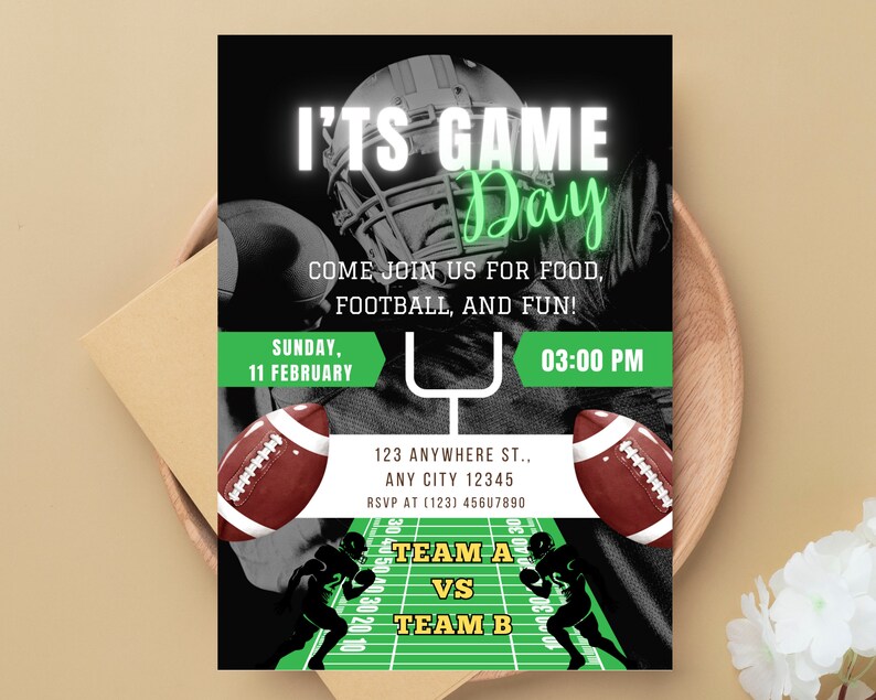 Football Game Party Video Invitation: Editable Digital Invite (MP4 ...
