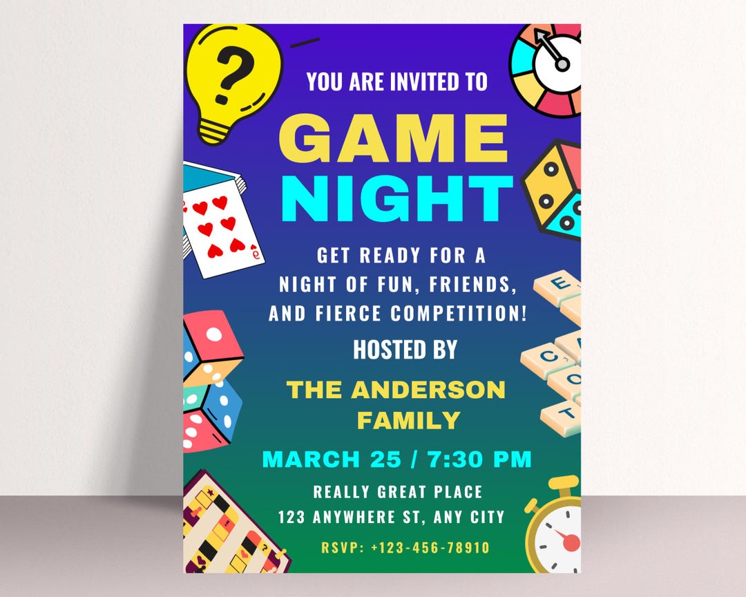 Game Night Invitation, Editable Family Game Invite, Game Night House ...