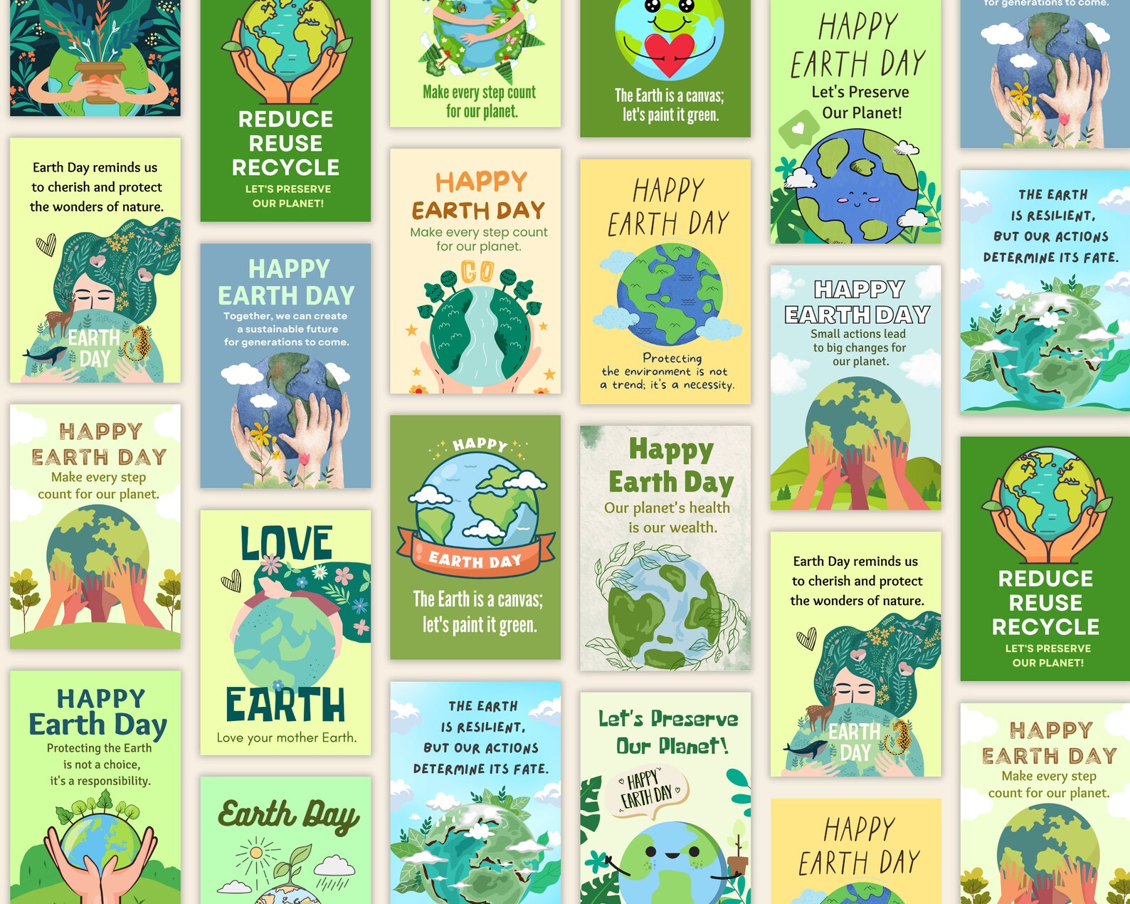 18 Happy Earth Day Printable Cards, Earth Day Cards Set, Cards for ...