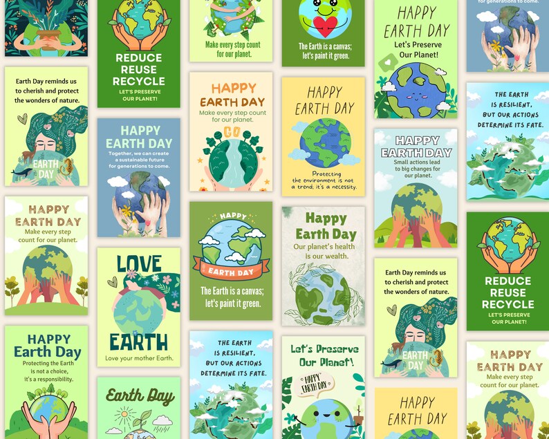 18 Happy Earth Day Printable Cards, Earth Day Cards Set, Cards for ...
