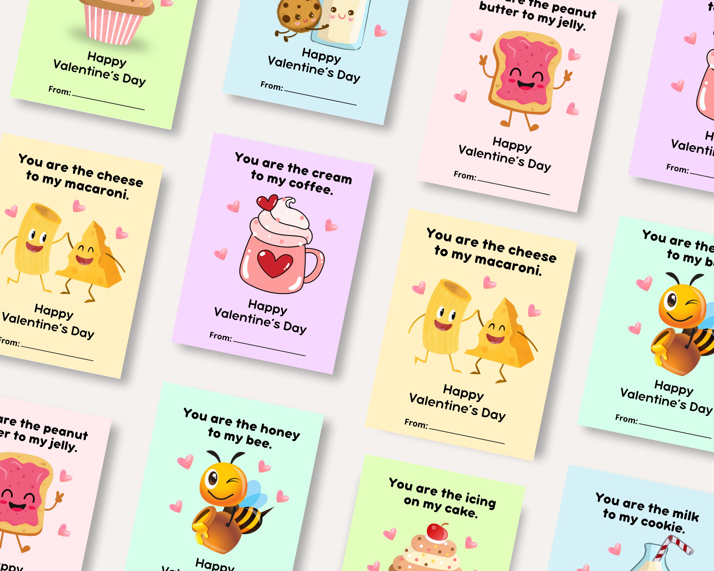 Food Valentine's Day Cards, 6 Printable Food Valentines Cards, Digital ...