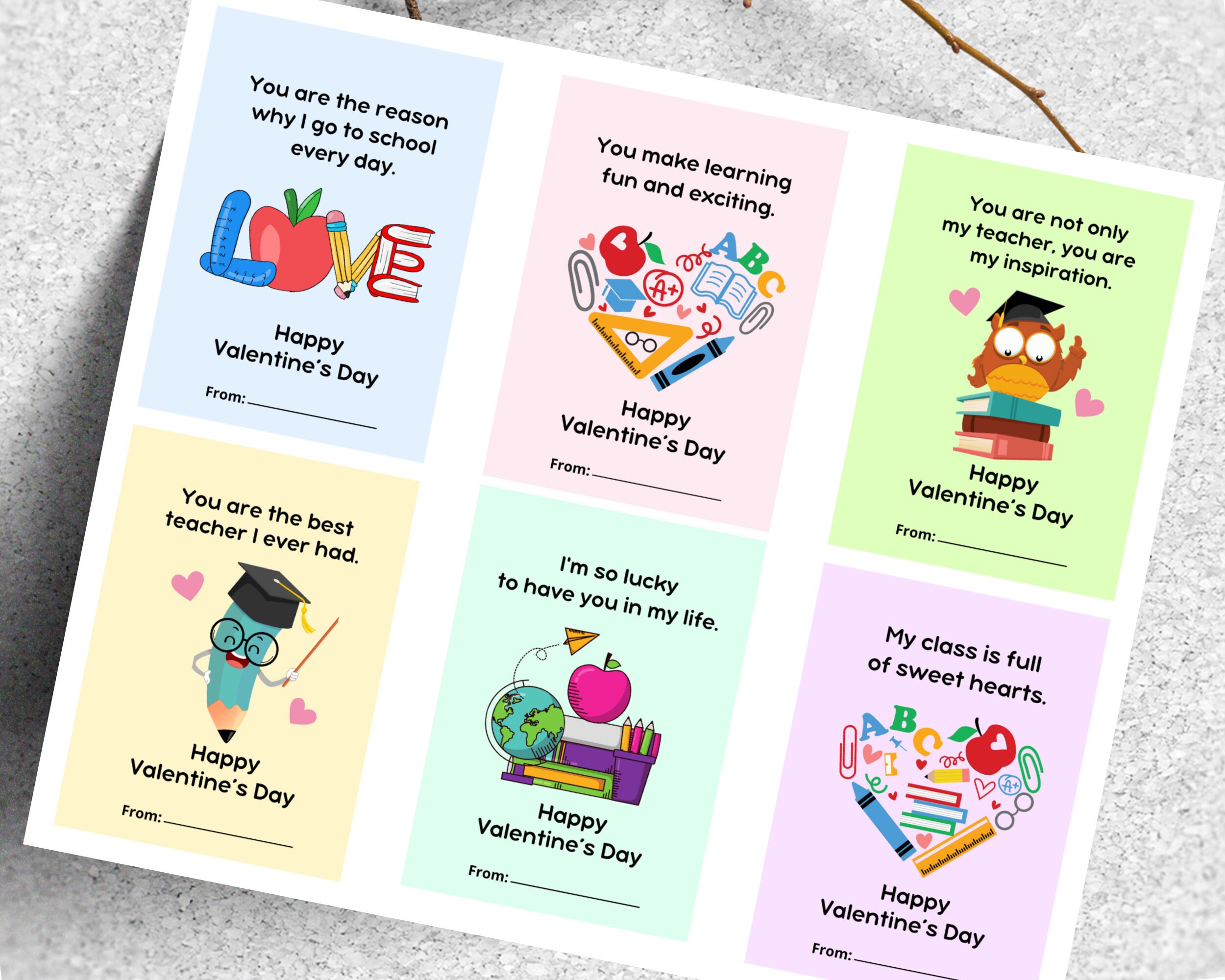 Teacher Appreciation Valentine's Day Cards, 6 Printable Valentines ...
