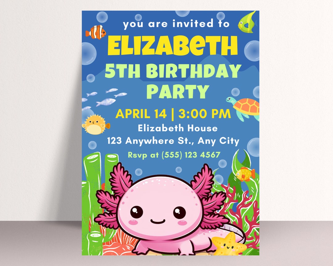 Axolotl Birthday Invitation, Editable Axolotl Birthday Invitation ...