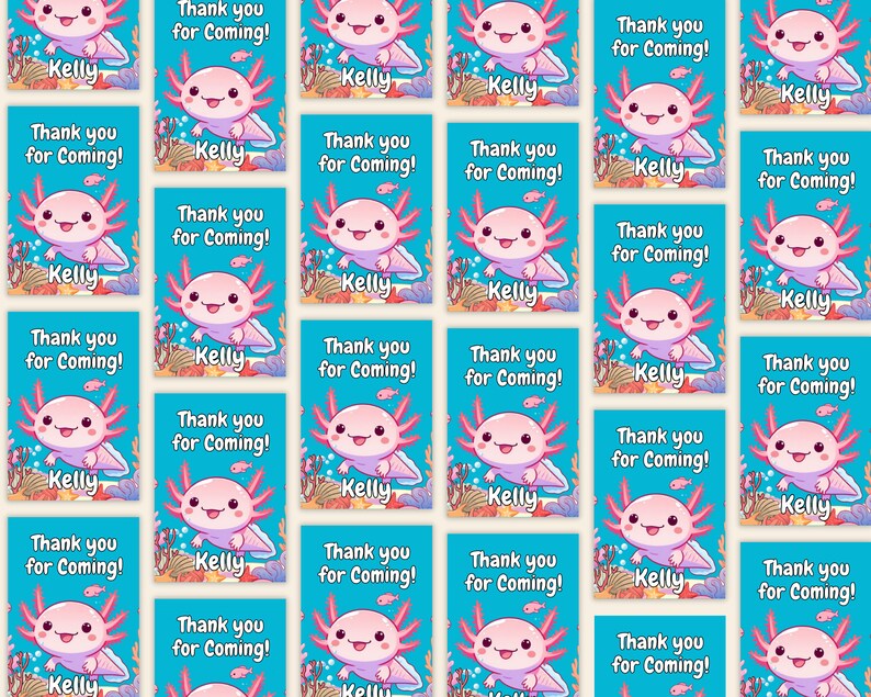 Axolotl Thank You Tags, Girl Axolotl Favor Tags, Axolotl Birthday Party ...
