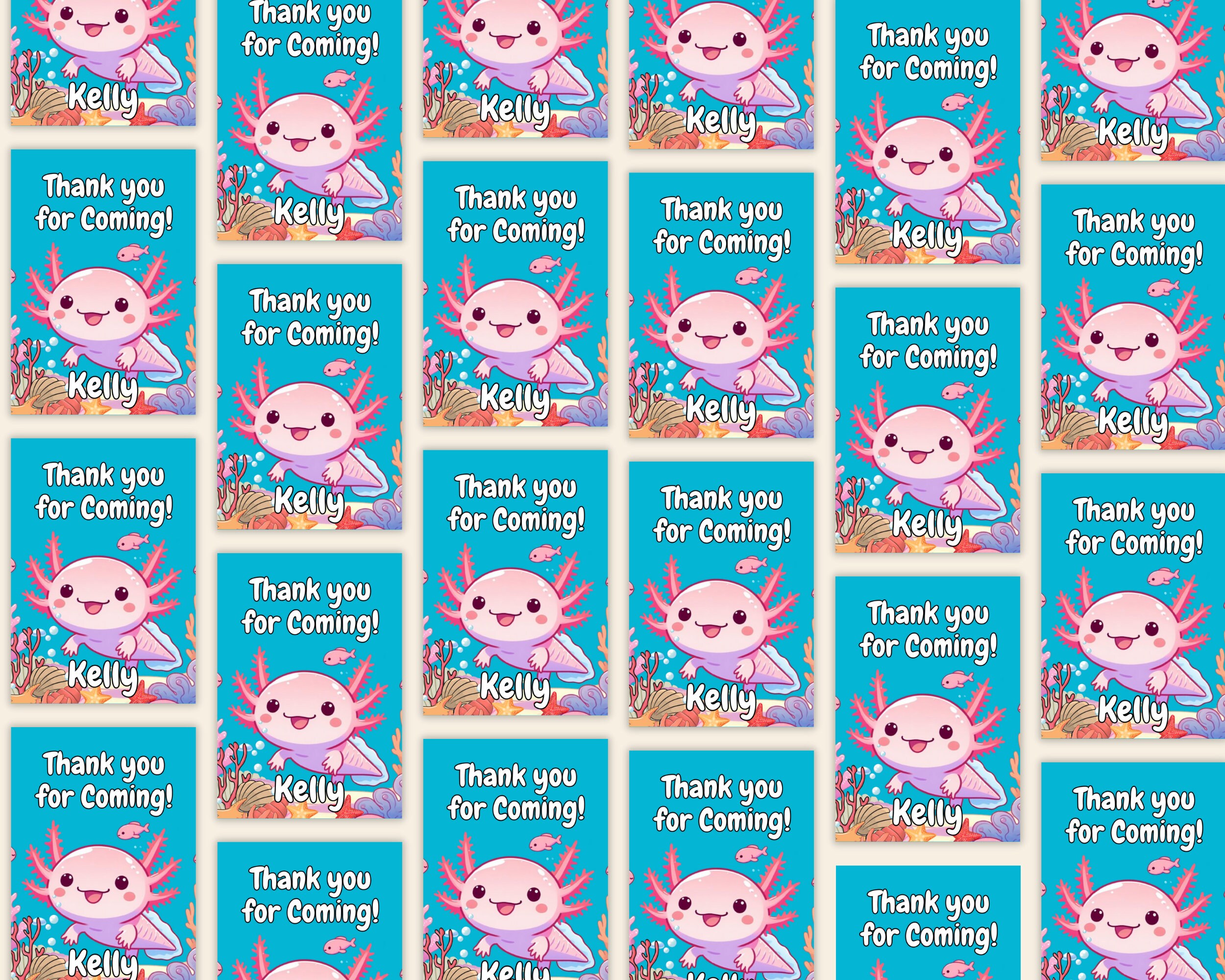 Axolotl Thank You Tags, Girl Axolotl Favor Tags, Axolotl Birthday Party ...