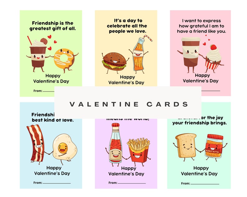Funny Food Valentine's Day Cards: Printable Set (digital Download) - Etsy