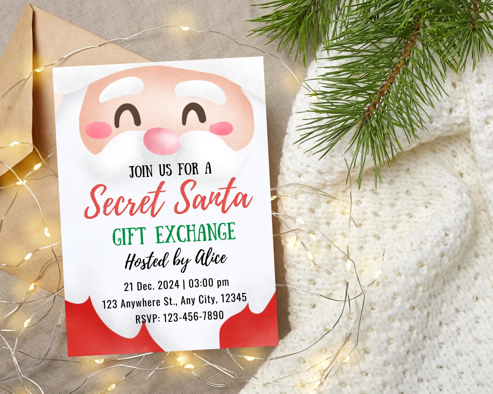 Secret Santa Christmas Party Invitation, Printable Gift Exchange ...