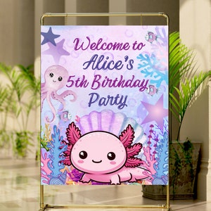 Axolotl Birthday Party Welcome Sign: Editable Pink Design (digital ...