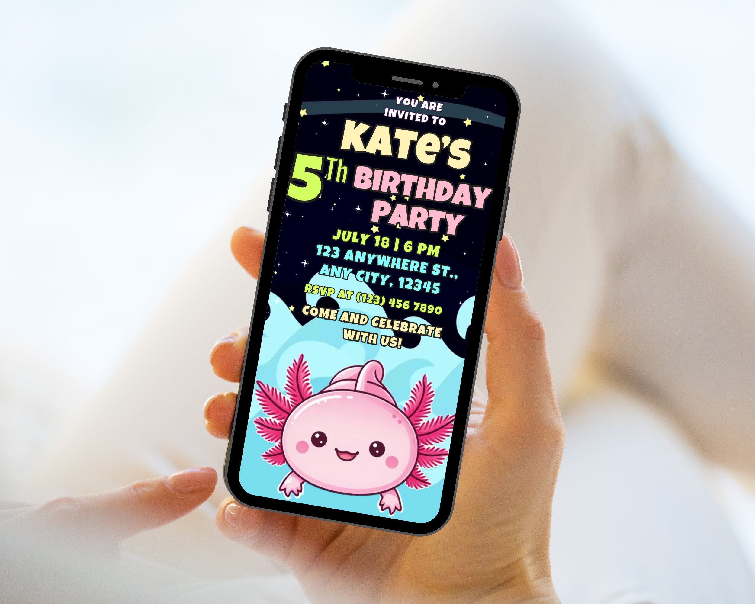 Axolotl Birthday Video Invitation, Digital Axolotl Birthday Video Evite ...