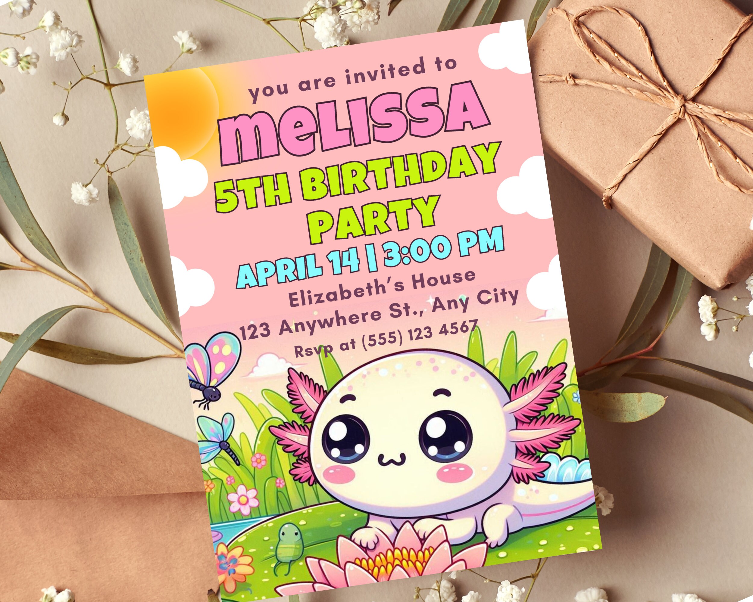 Axolotl Birthday Invitation, Editable Axolotl Birthday Party Invite ...