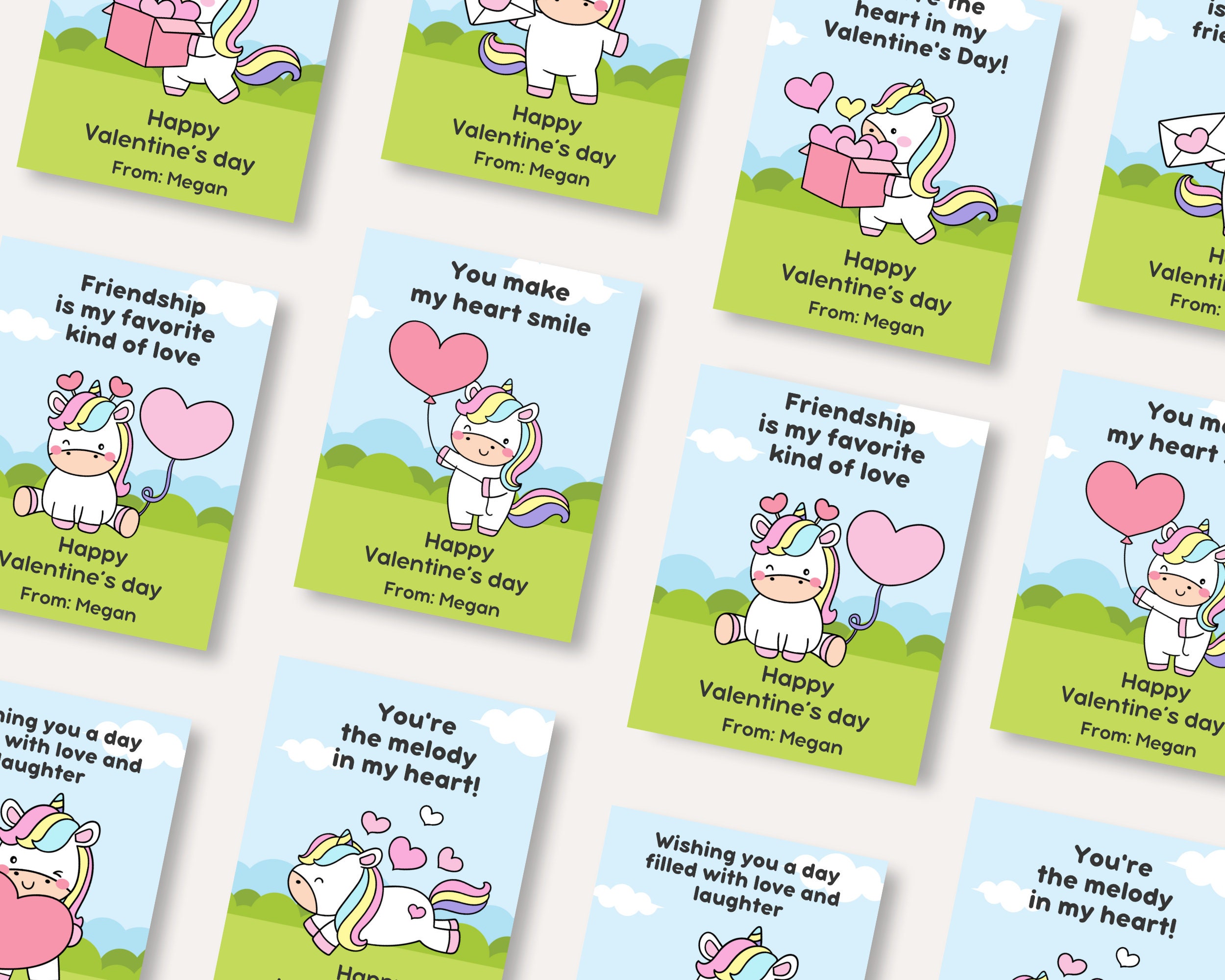 Unicorn Valentine's Day Cards: Printable, Editable (digital Download ...