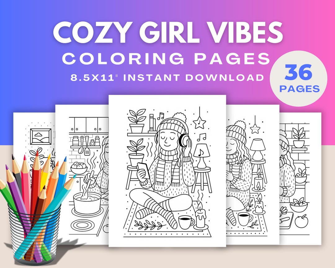 Cozy Girl Coloring Pages: 36 Relaxing Printable Sheets (PDF Download ...