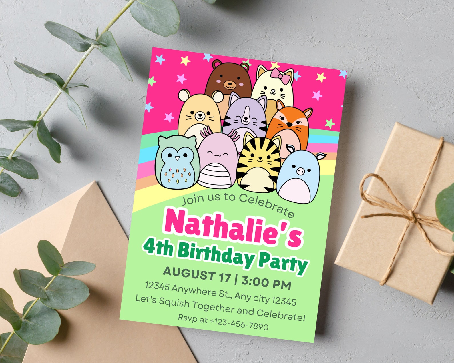 Squishmallow Birthday Invitation: Editable Squishy Invite (digital ...