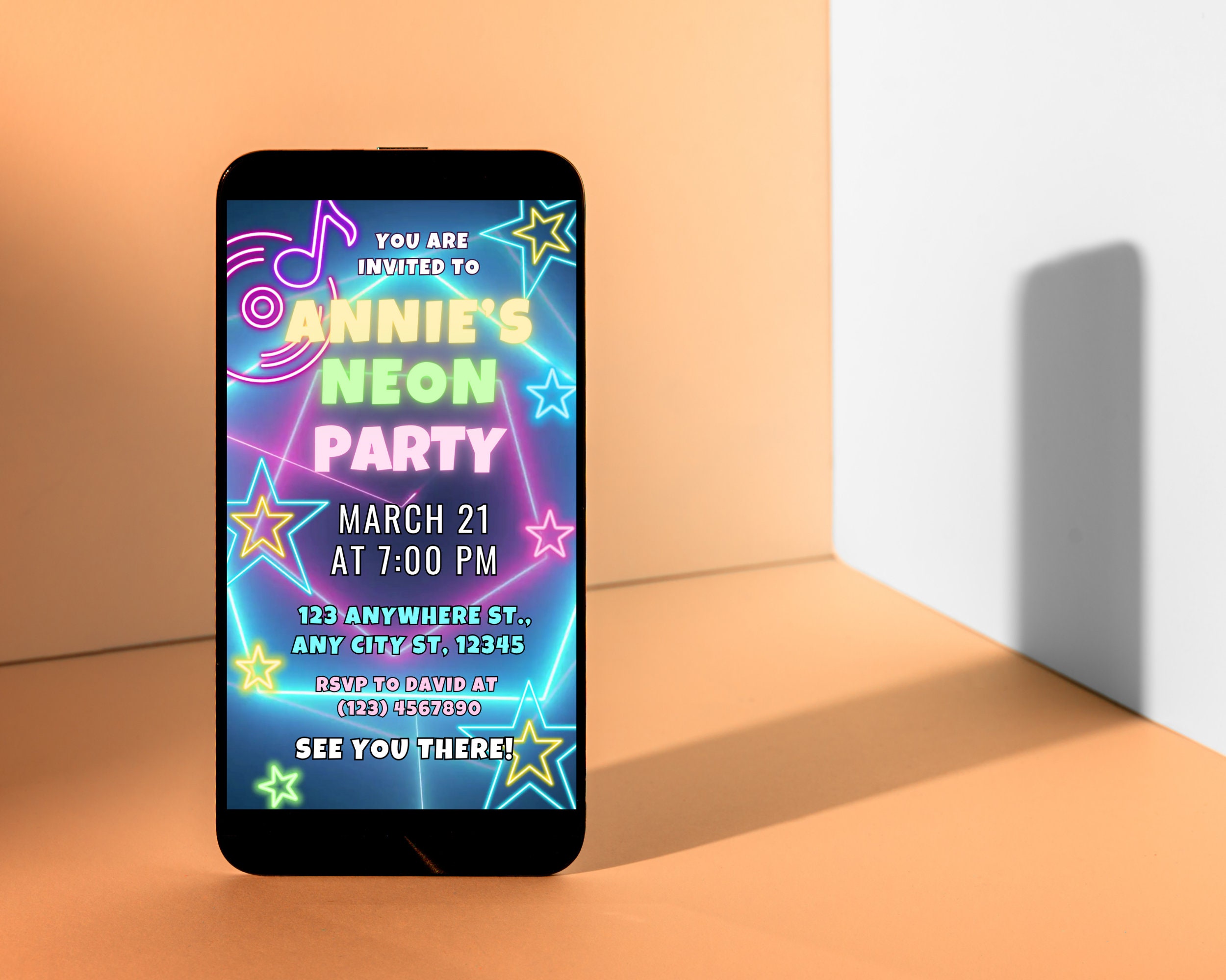 Neon Birthday Party Video Invitation: Editable Canva Template - Etsy