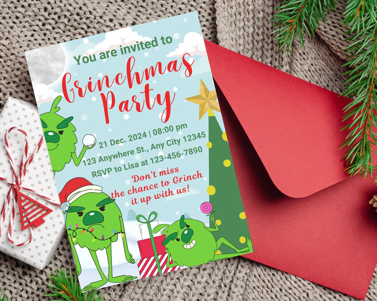 Grinchmas Party Invitation, Editable Grinch Party Printable Invitation ...