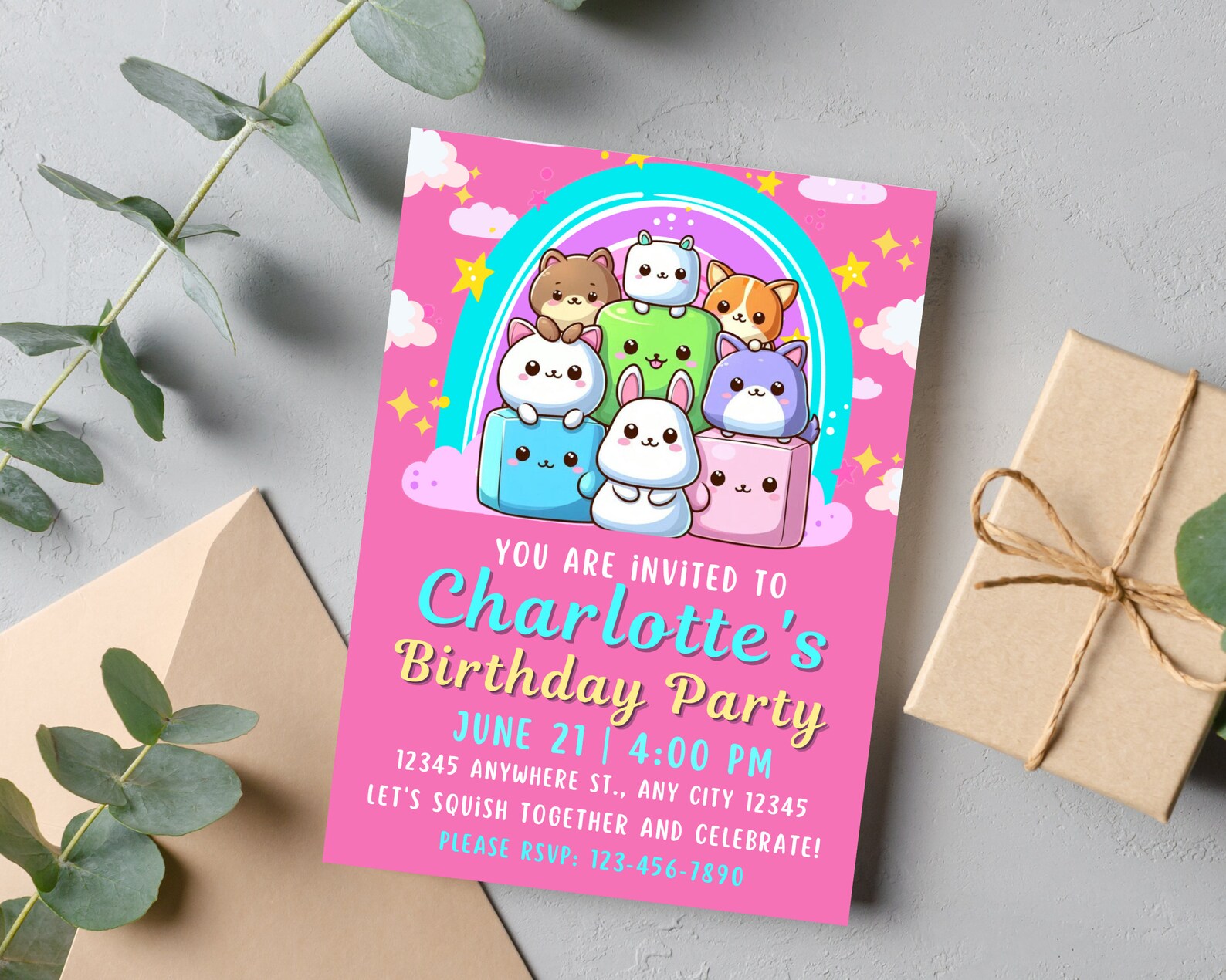 Squishmallow Birthday Invitation: Editable Squishy Invite (digital) - Etsy