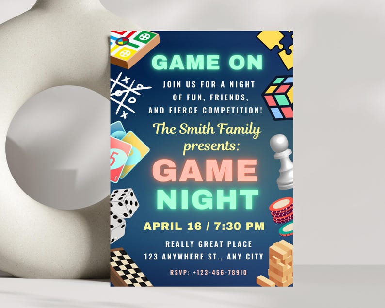 Editable Game Night Invitation: Family House Party Invite (canva) - Etsy