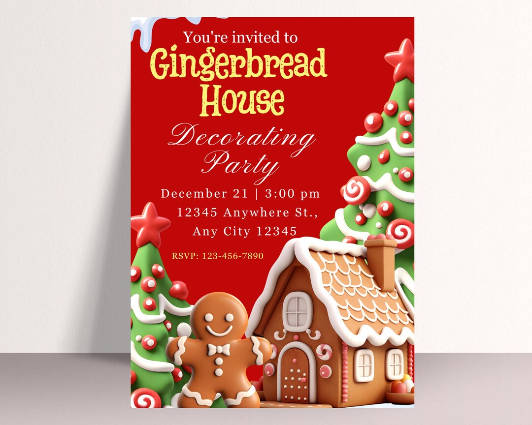 Gingerbread House Decorating Party Invitation: Editable Template ...