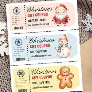Christmas Gift Coupons, Editable Christmas Voucher, Custom Christmas ...