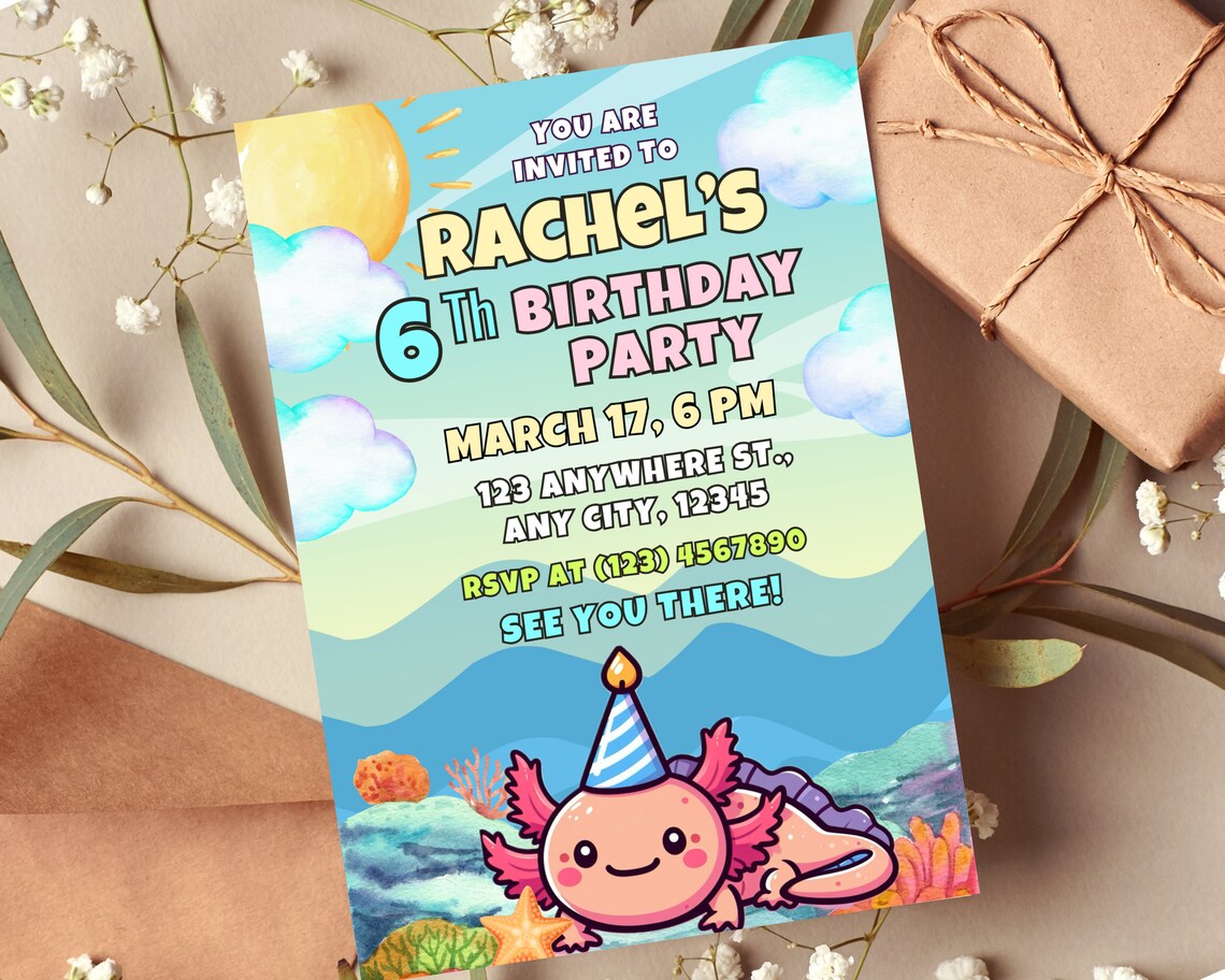 Axolotl Birthday Invitation, Editable Axolotl Birthday Invitation ...