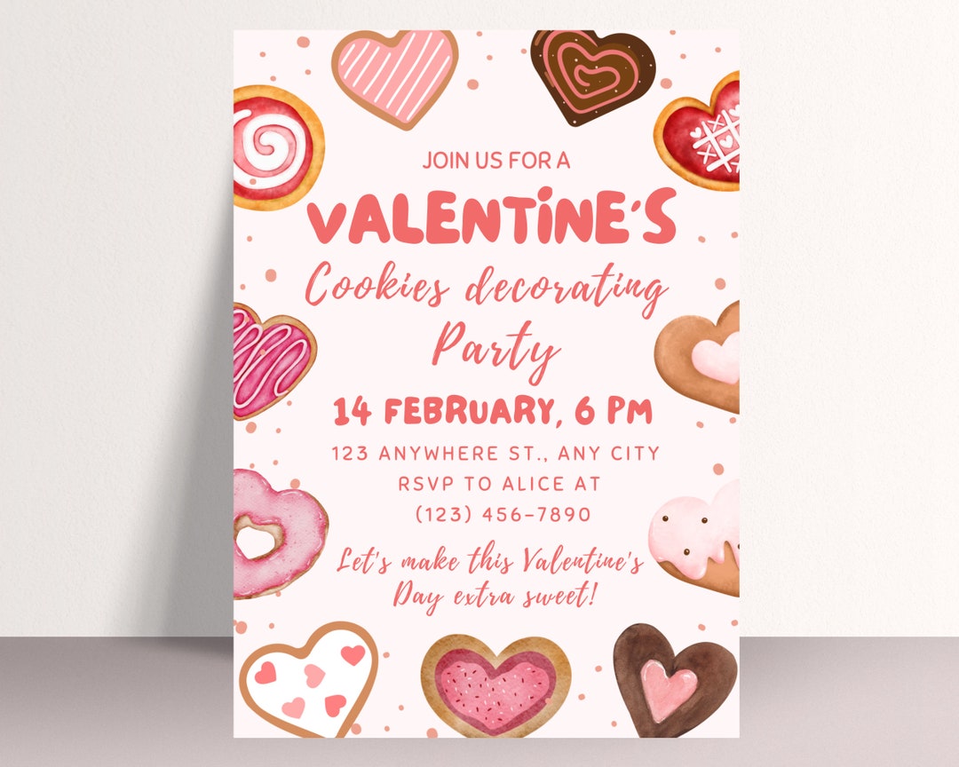 Valentine's Cookie Decorating Party Invitation Template (editable Canva ...