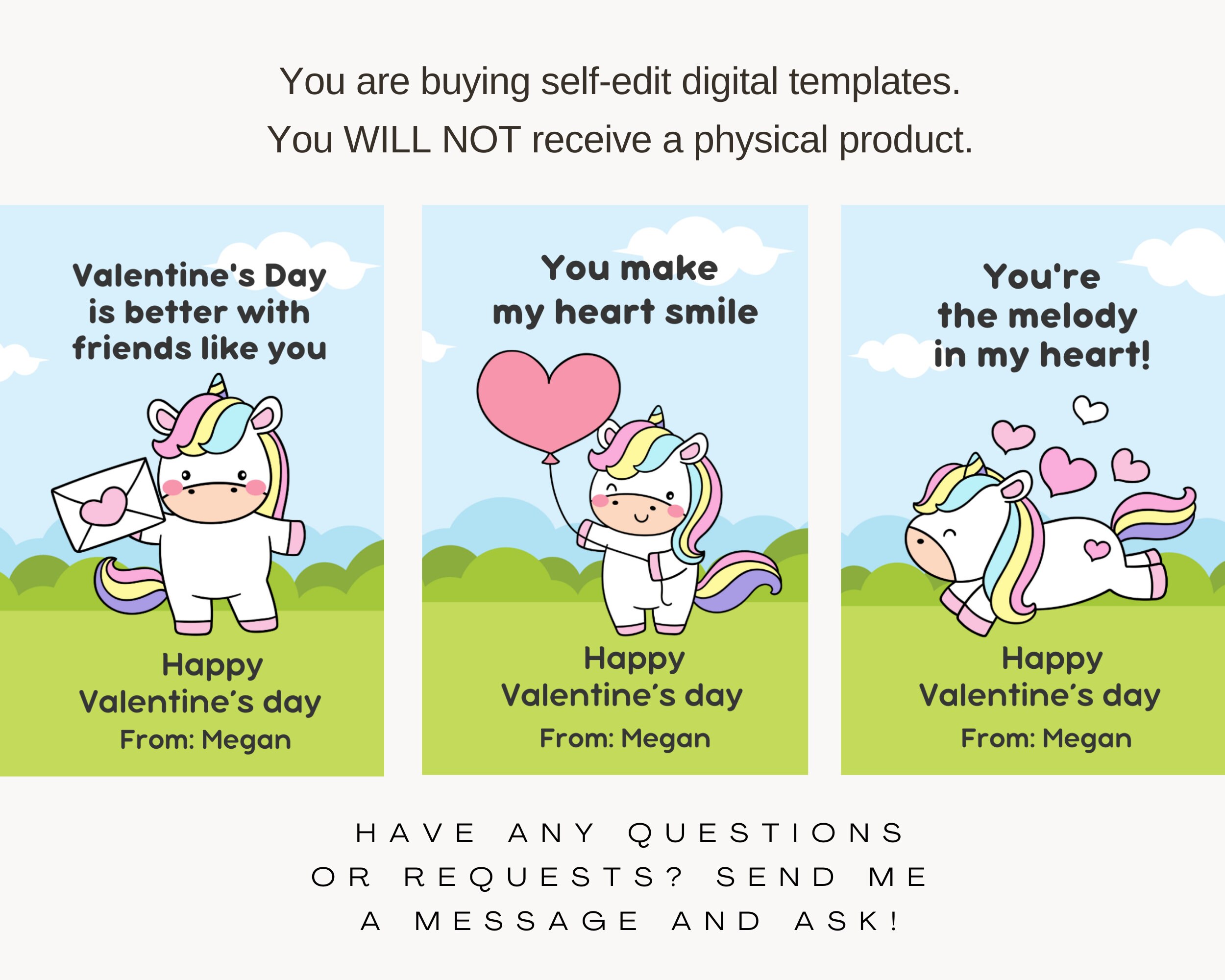 Unicorn Valentine's Day Cards: Printable, Editable (digital Download ...