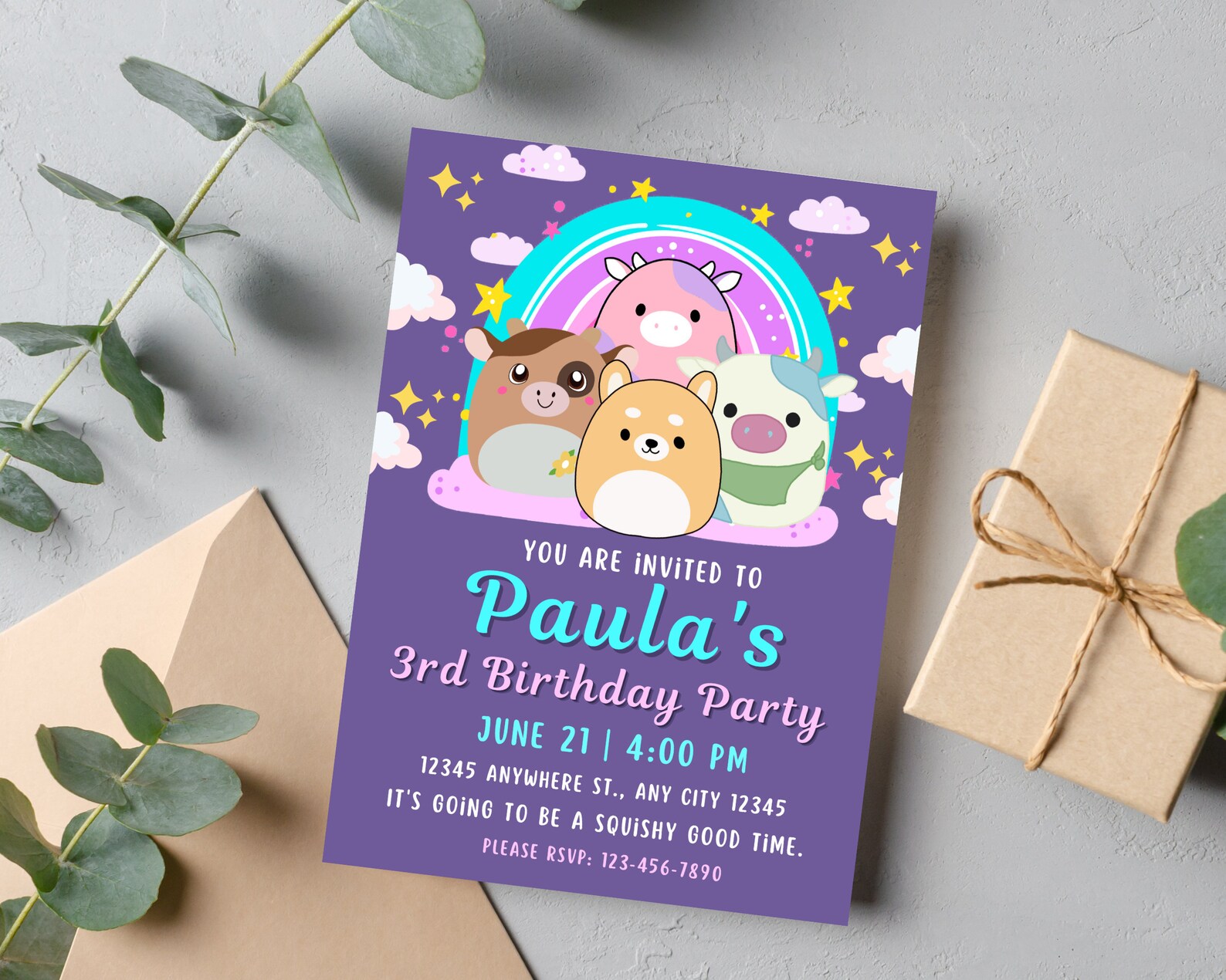 Squishmallow Birthday Invitation: Editable Squishy Theme (digital ...