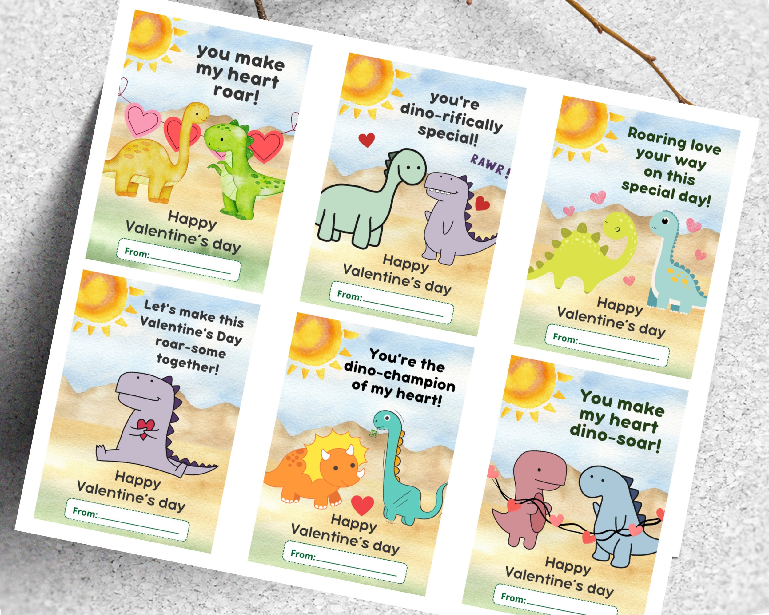 Dinosaur Valentine's Day Cards, Printable Kids Dinosaur Valentine's ...