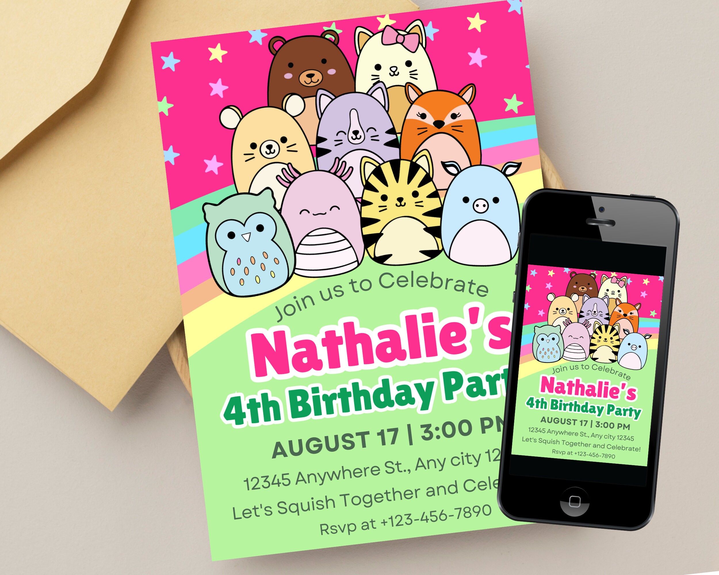 Squishmallow Birthday Invitation: Editable Squishy Invite (digital ...
