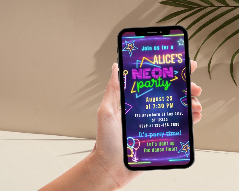 Neon Birthday Party Video Invitation: Editable Animated Template (canva ...