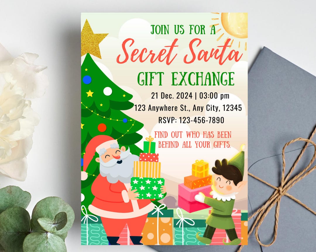 Secret Santa Christmas Party Invitation, Printable Gift Exchange ...