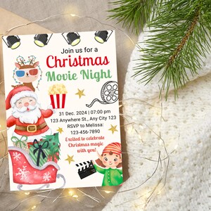 Editable Christmas Movie Night Invitation: Holiday Matinee Party ...
