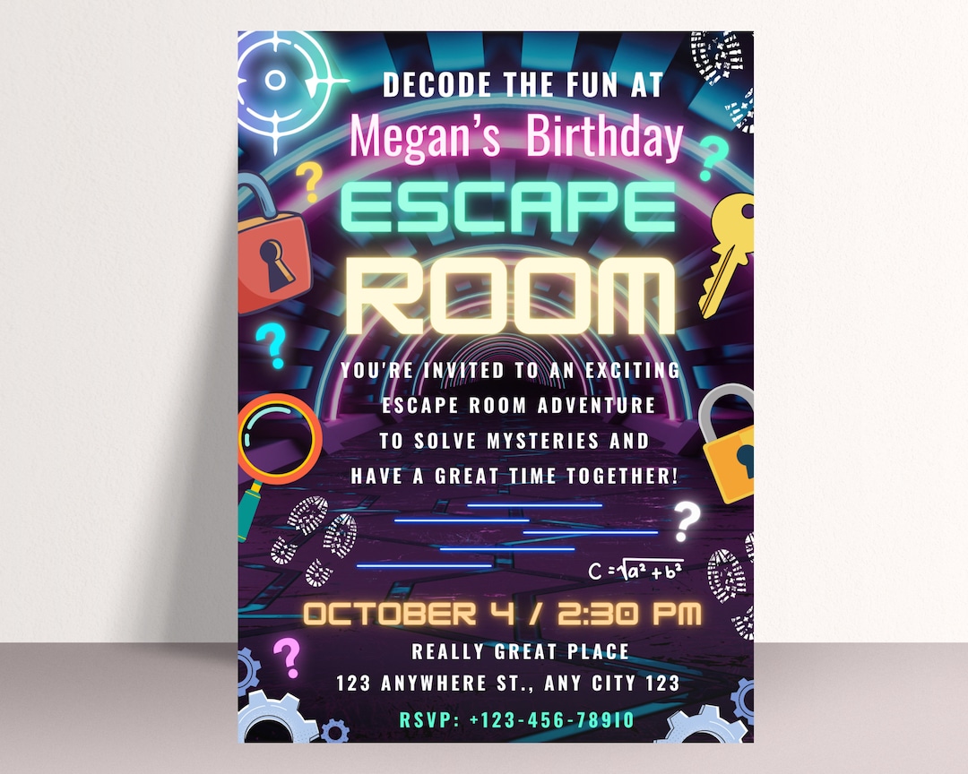 Escape Room Birthday Invitation, Editable Escape Room Birthday Party ...