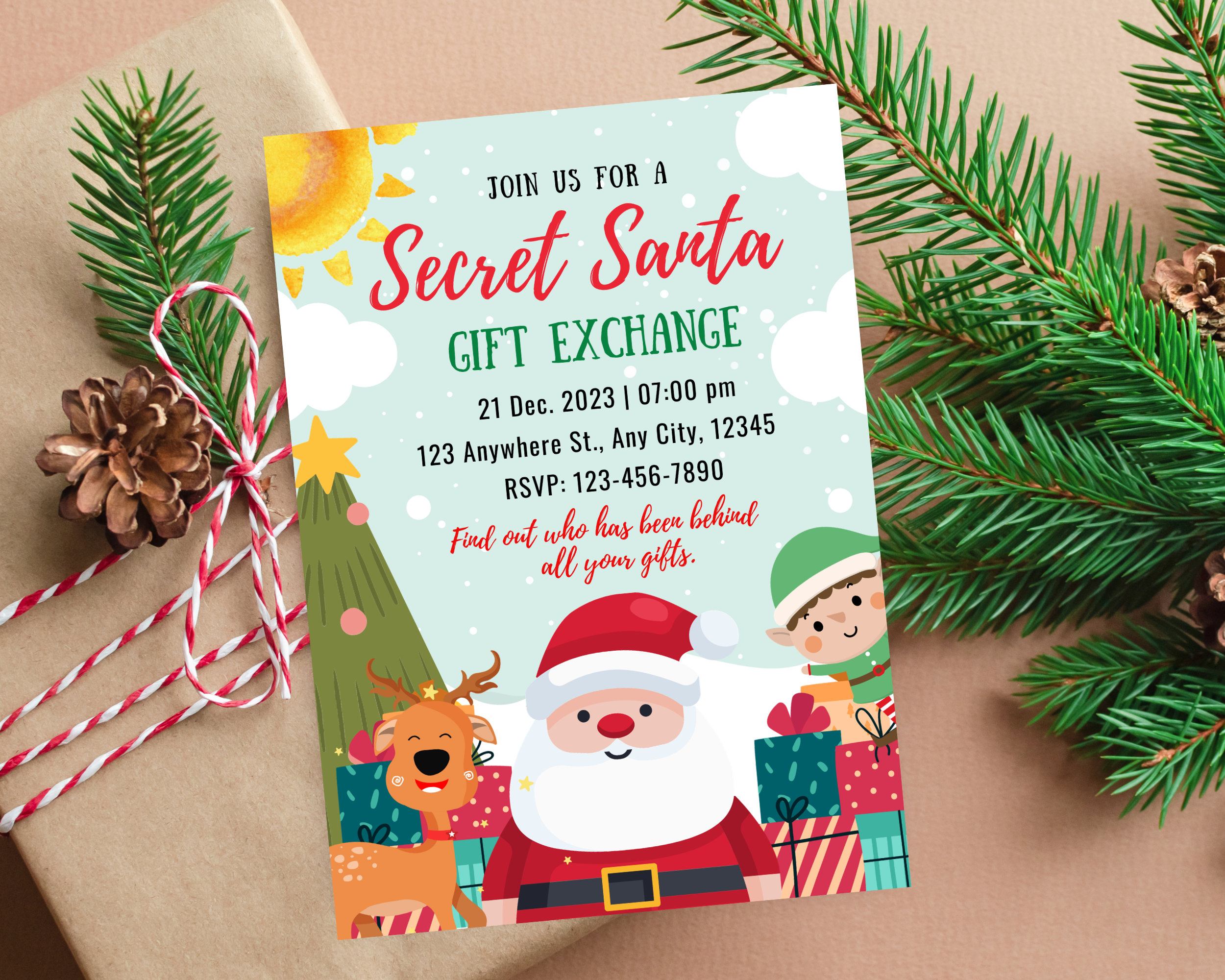 Secret Santa Christmas Party Invitation, Gift Exchange Christmas Party ...