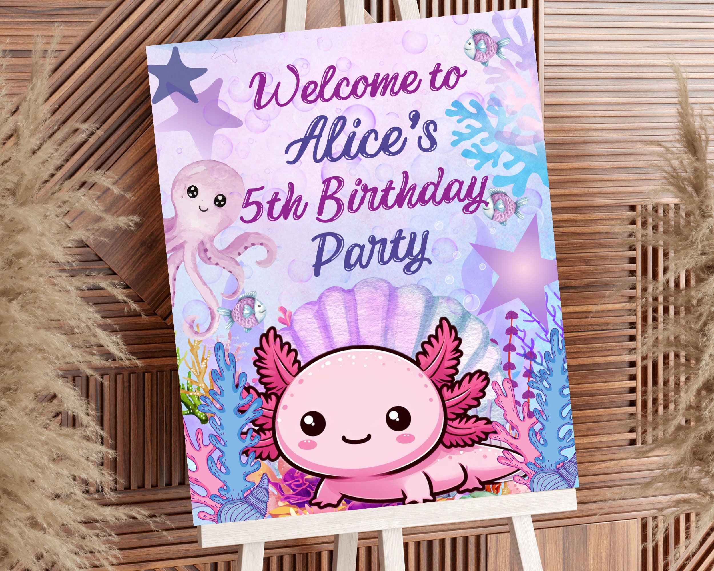 Axolotl Birthday Party Welcome Sign: Editable Pink Design (digital ...