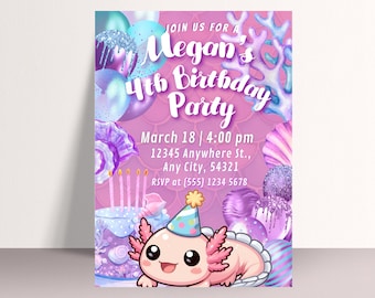 Axolotl Birthday Invitation, Editable Axolotl Birthday Invitation ...
