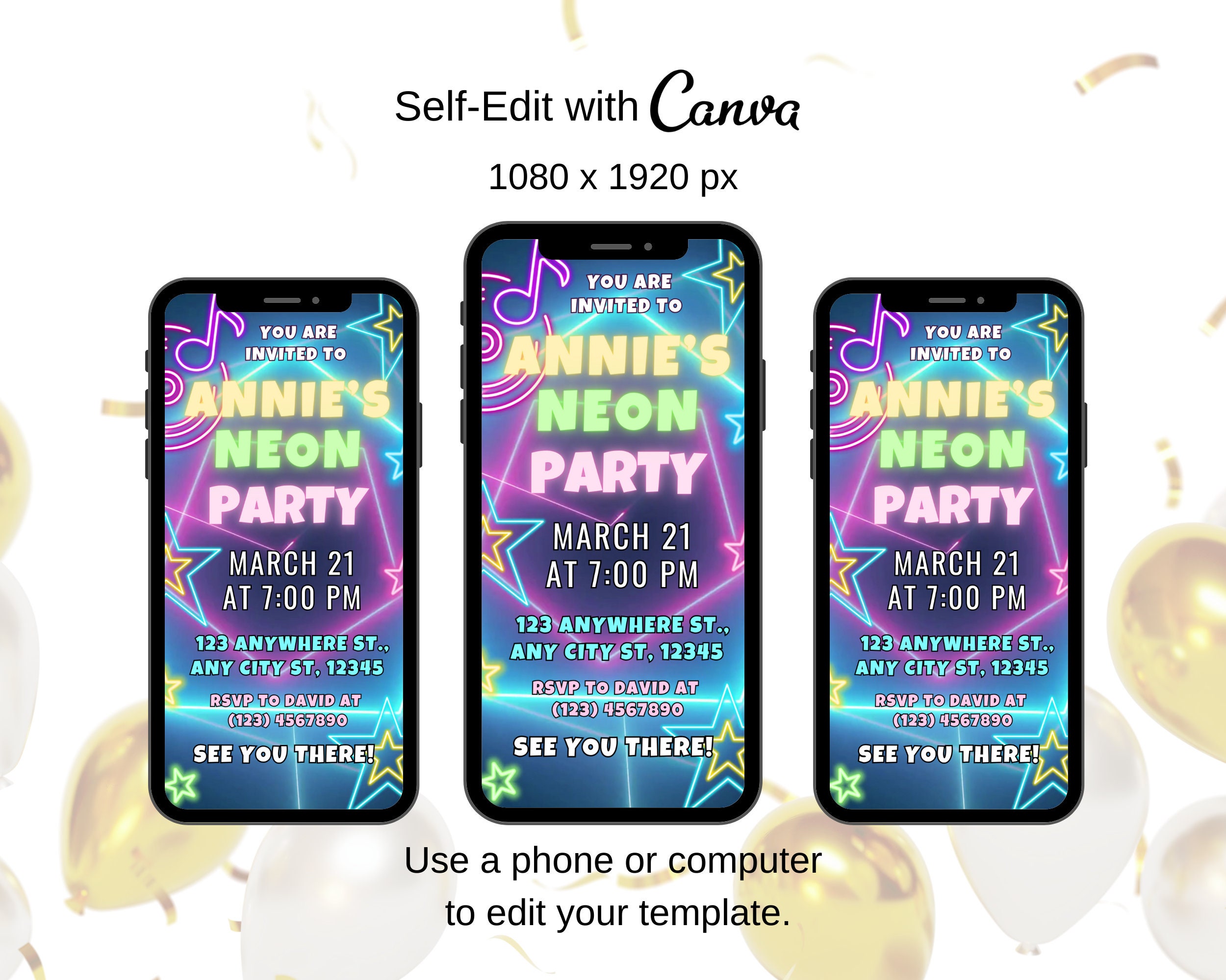 Neon Birthday Party Video Invitation, Editable Neon Glow Party Invite ...