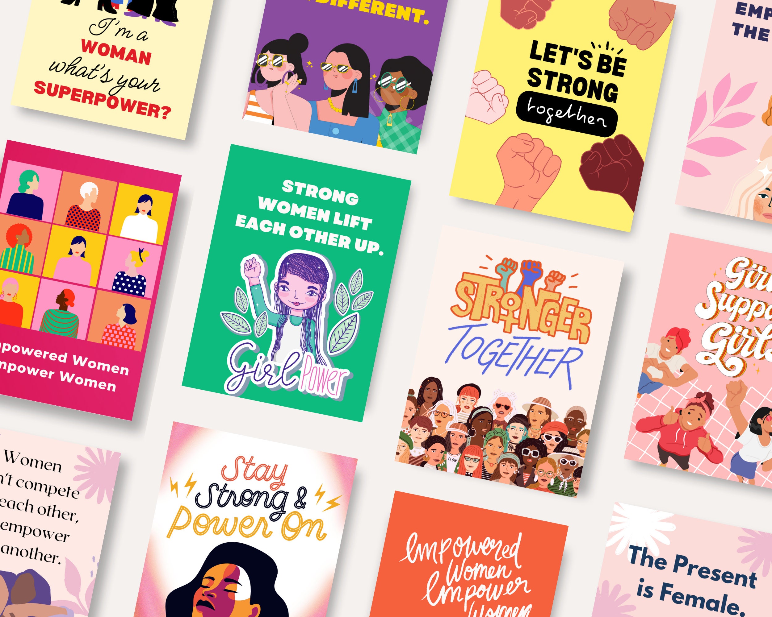 12 Women Empower Printable Cards, Women's Empowerment Cards, Female ...