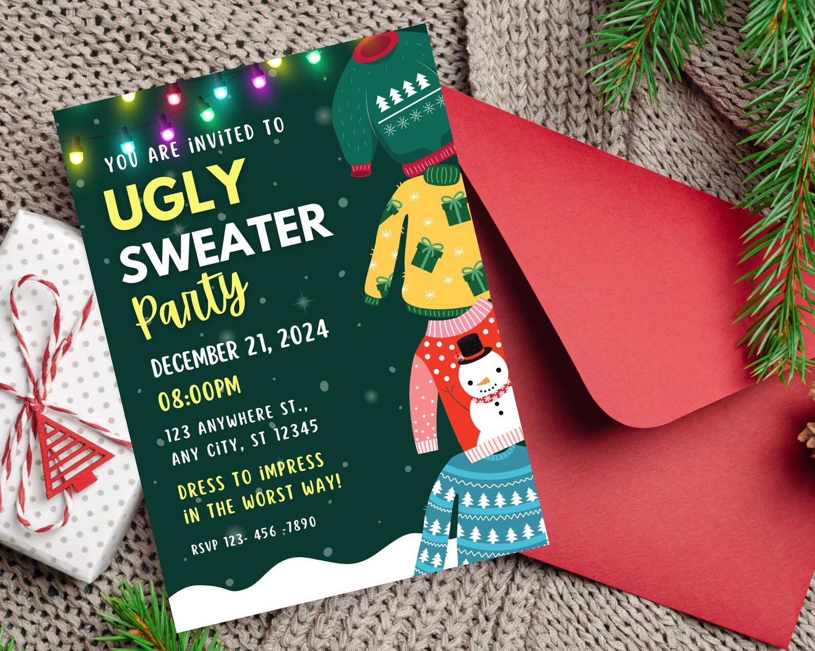 Ugly Sweater Christmas Party Invitation: Editable Template (digital ...