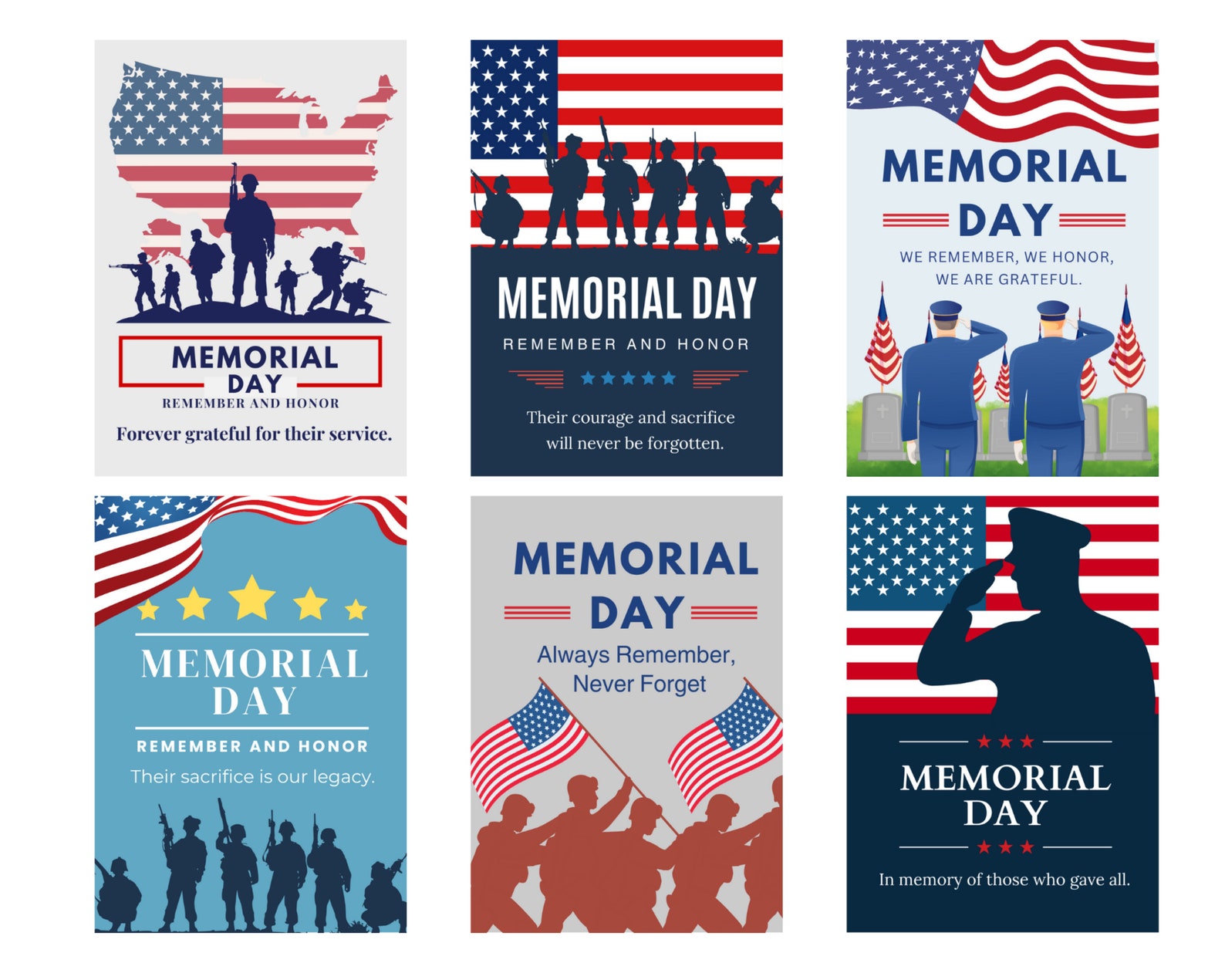 18 Memorial Day Printable Cards, Honoring Our Heroes Card Set, 18 ...