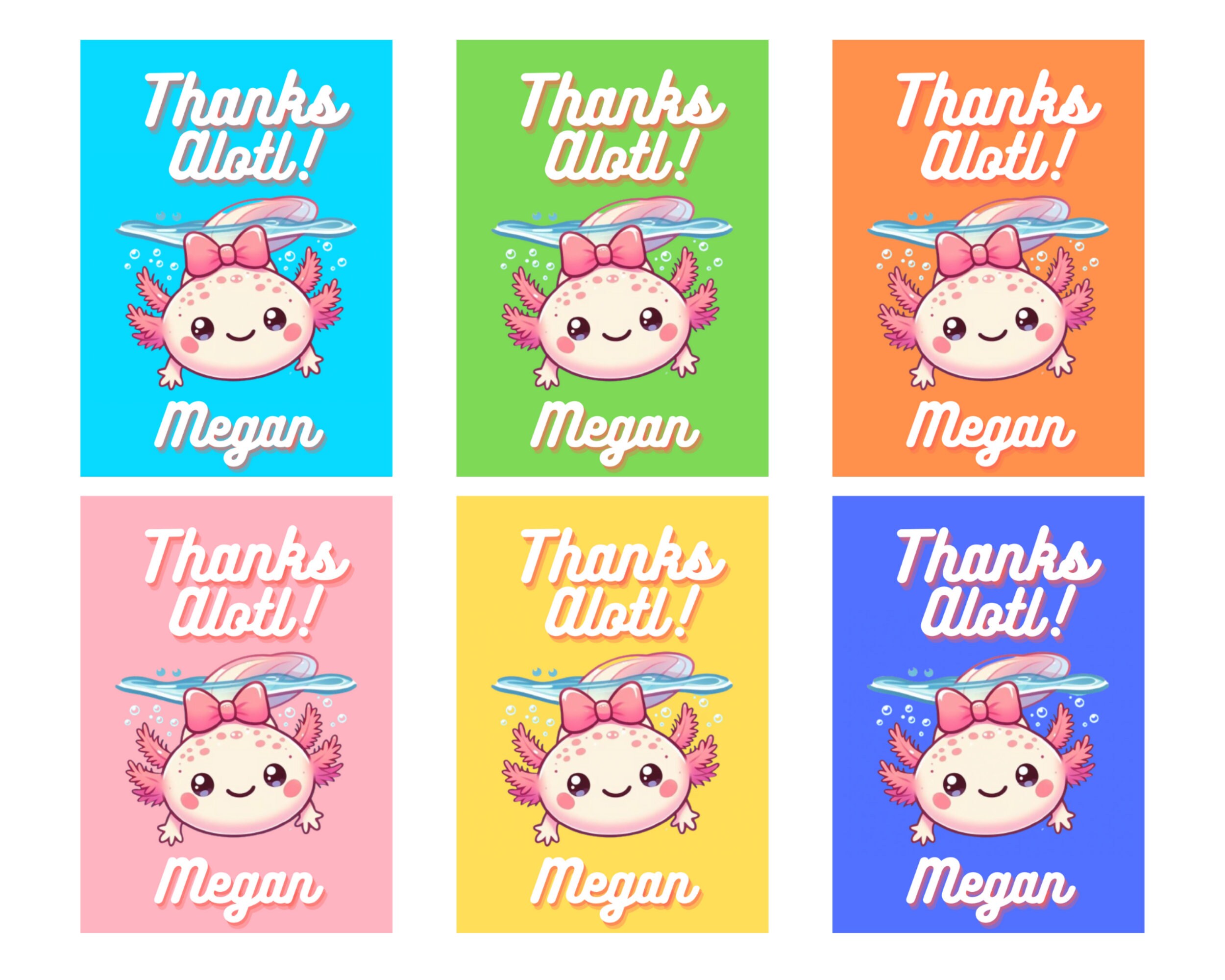 Axolotl Thank You Tags, Girl Axolotl Favor Tags, Axolotl Birthday Party ...
