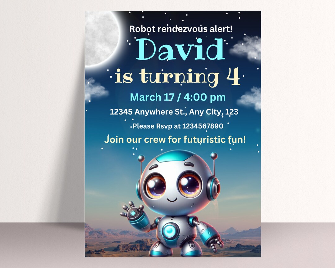 Robot Birthday Party Invitation: Space Astrobot Theme (digital) - Etsy