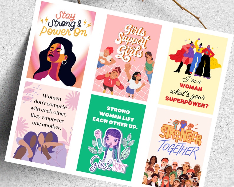 12 Women Empower Printable Cards, Women's Empowerment Cards, Female ...