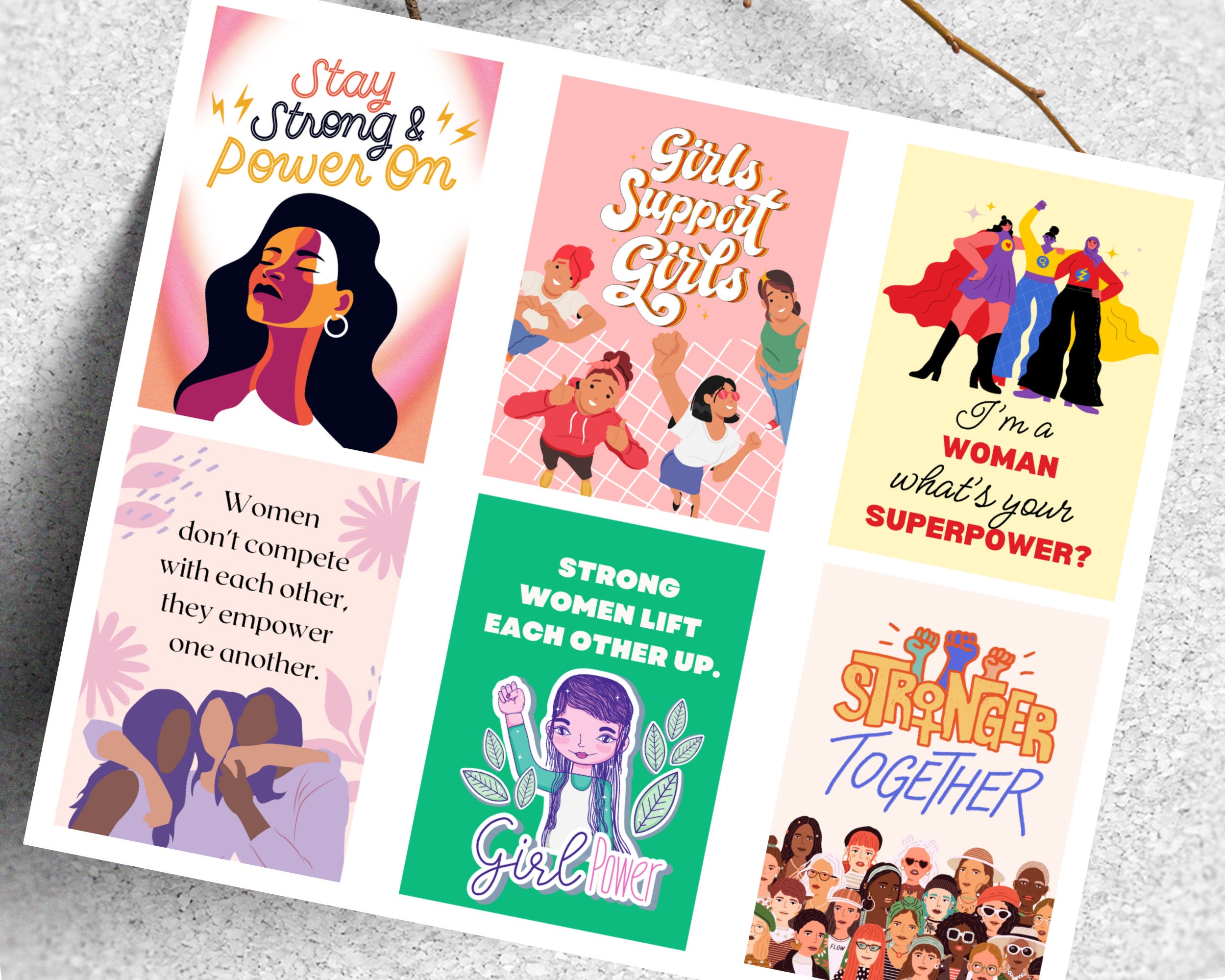 12 Women Empower Printable Cards, Women's Empowerment Cards, Female ...