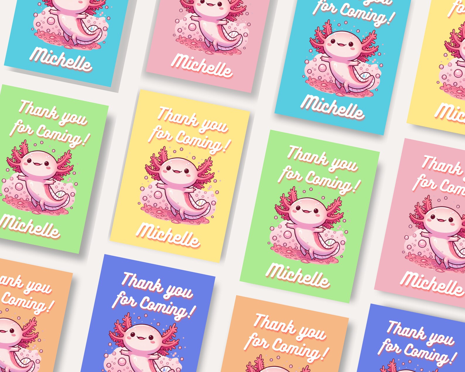 Axolotl Thank You Tags, Girl Axolotl Favor Tags, Axolotl Birthday Party ...