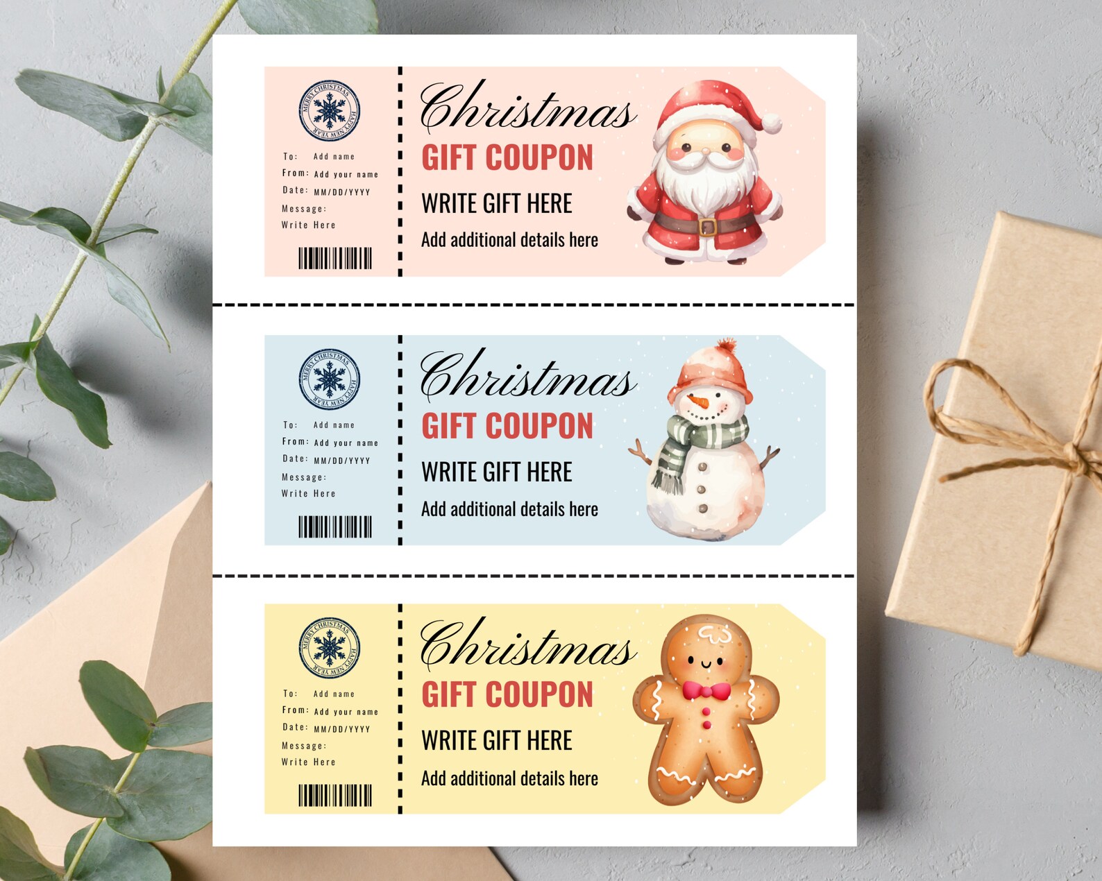Christmas Gift Coupons, Editable Christmas Voucher, Custom Christmas ...