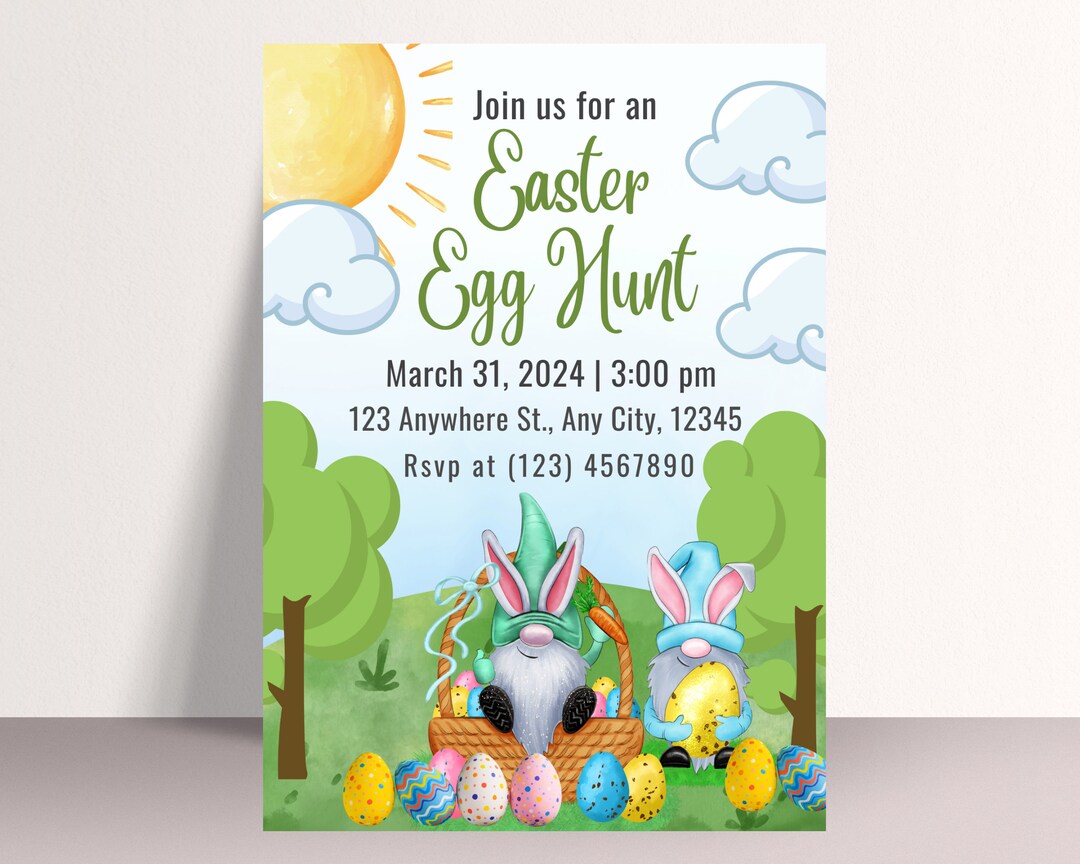 Editable Easter Egg Hunt Invitation: Gnomes Design (digital Invite ...