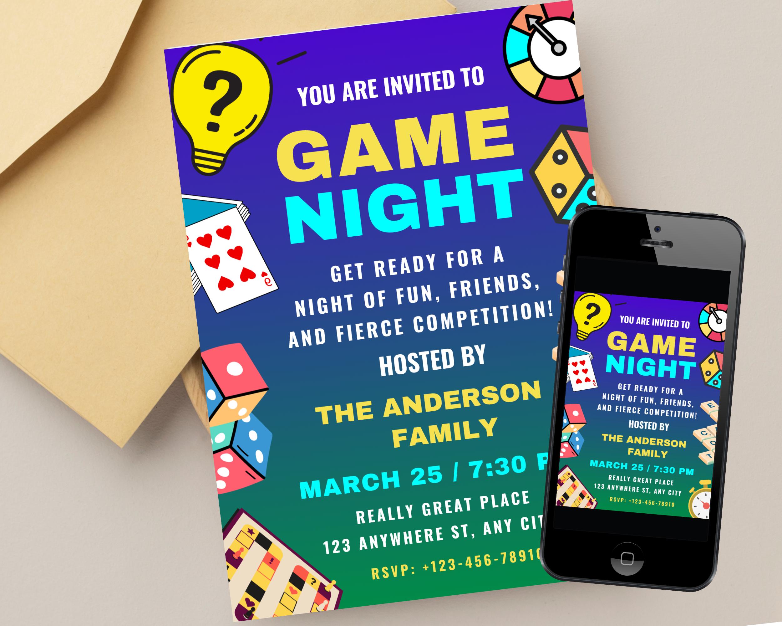 Game Night Invitation, Editable Family Game Invite, Game Night House ...