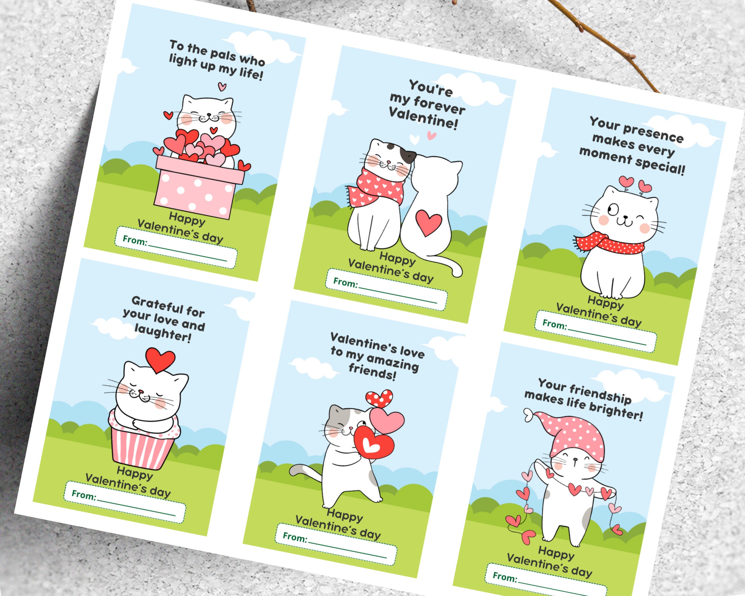 Printable Cat Valentine's Day Cards: Editable DIY Design (digital ...