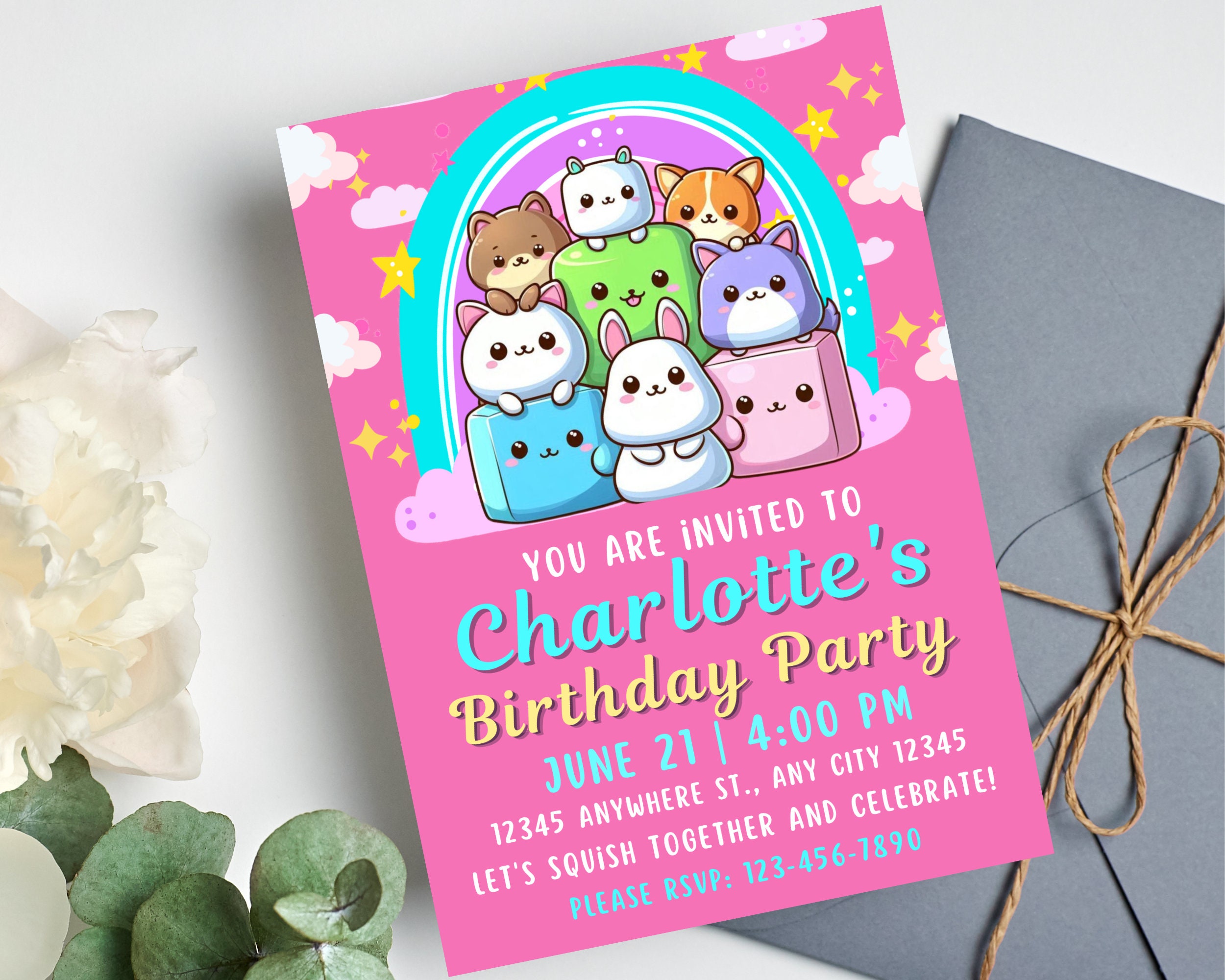 Squishmallow Birthday Invitation: Editable Squishy Invite (digital) - Etsy